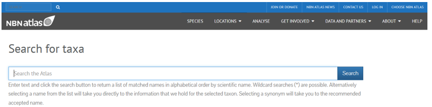 How to use the species search - NBN Documentation