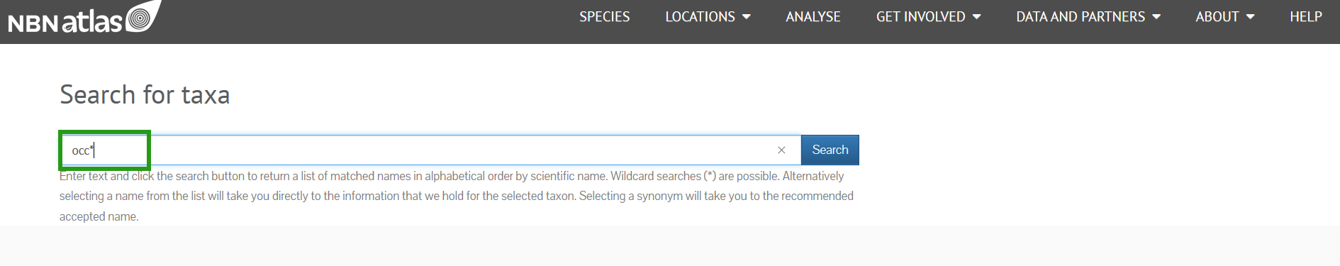 How to use the species search - NBN Documentation